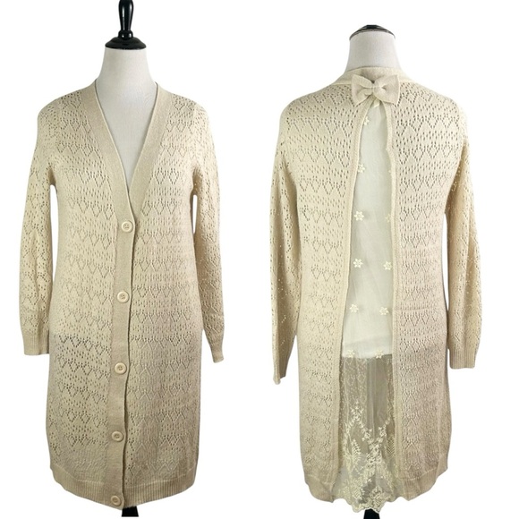 POL | Sweaters | Pol Long Duster Cardigan Sweater M Cream Bow Floral ...